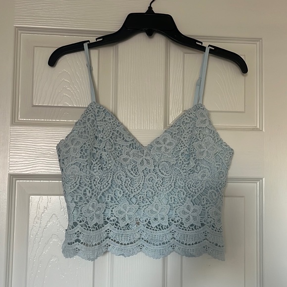 Tops | Light Blue Lace Crop Top | Poshmark